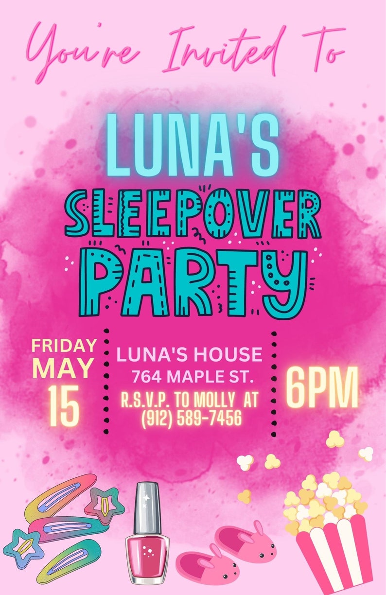 Sleepover Invitation Slumber Party Invitation Sleepover Etsy
