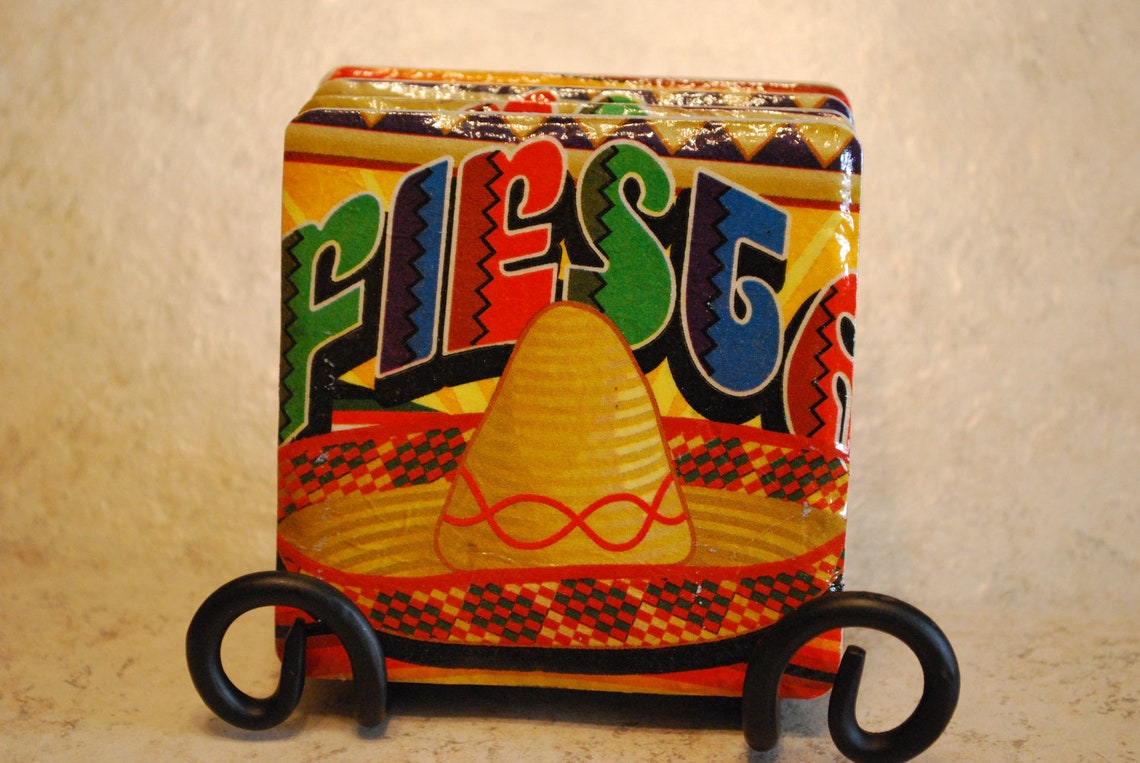 Fiesta Time, Colorful Custom Made Ceramic Tile Coasters Set of 4 or ...