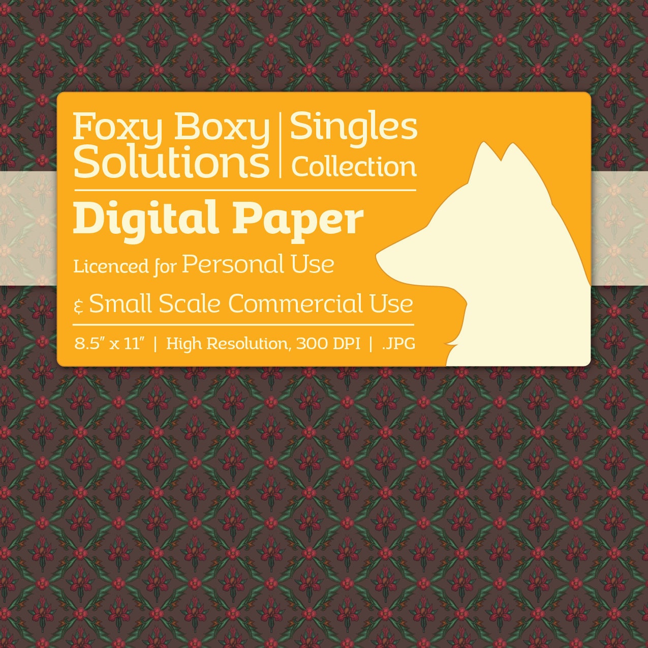 Persian Floral Scroll on Brown - Single Sheet Digital Digital Download ...
