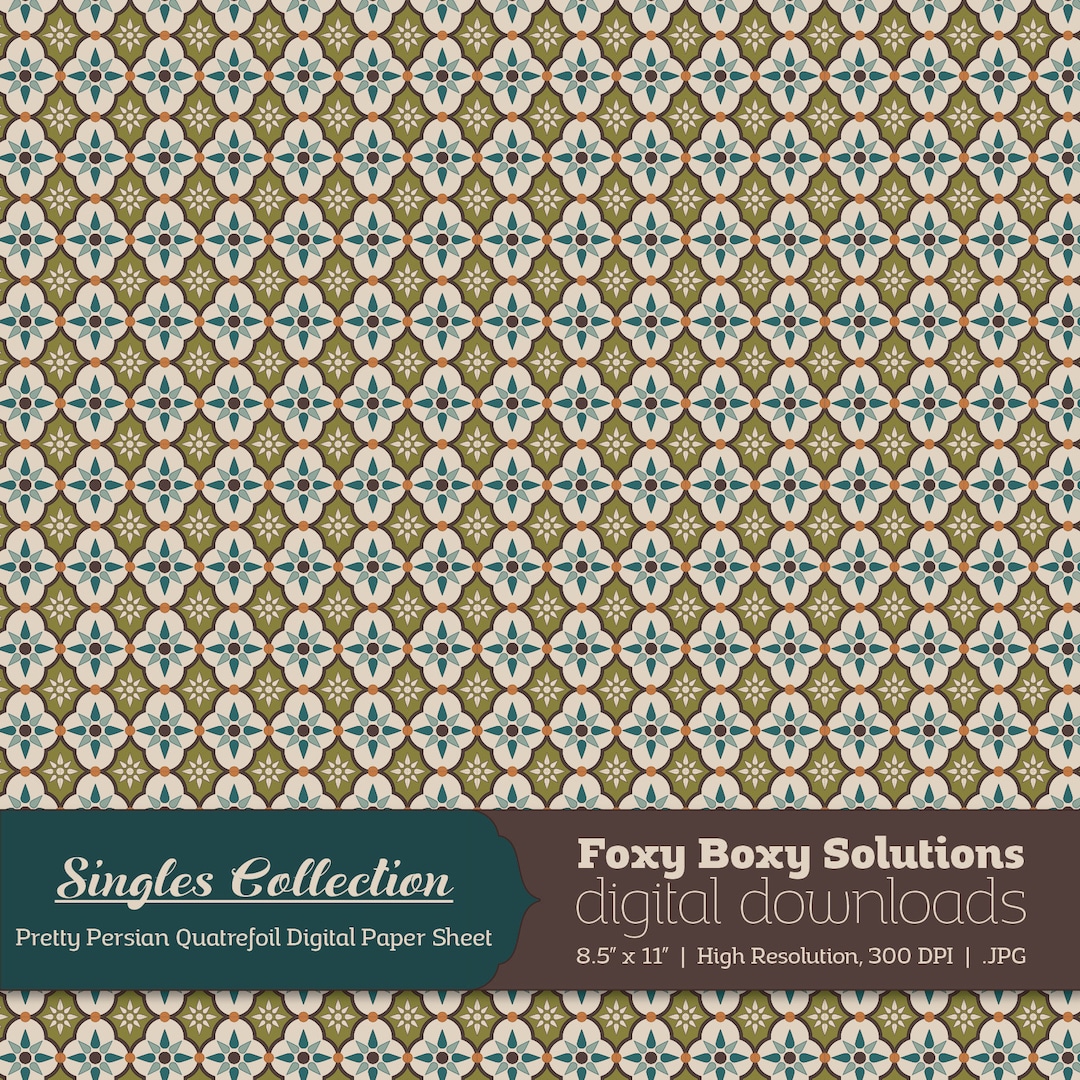 Persian Floral Quatrefoil Pattern Printable Digital Paper - Instant ...