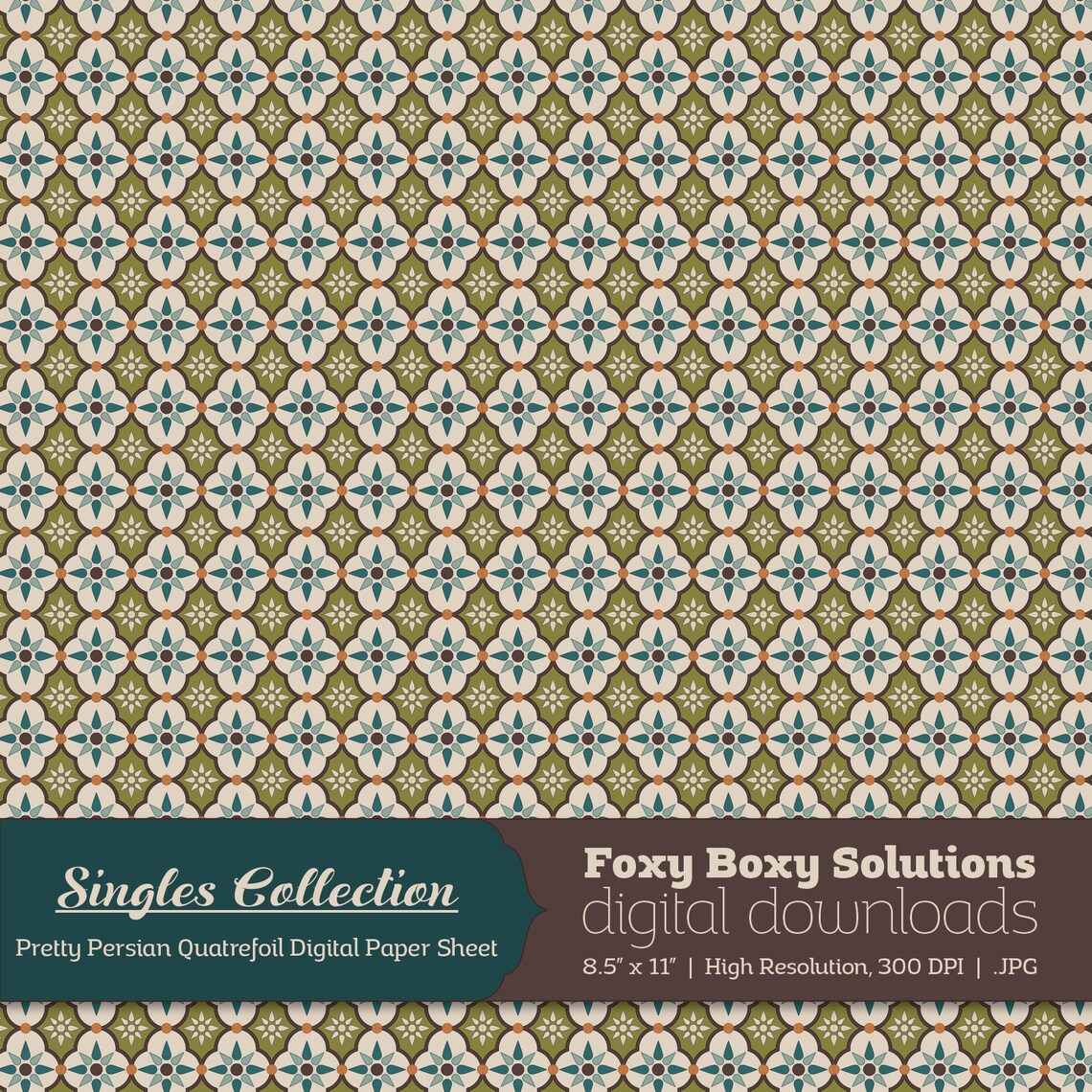 Persian Floral Quatrefoil Pattern Printable Digital Paper - Instant ...