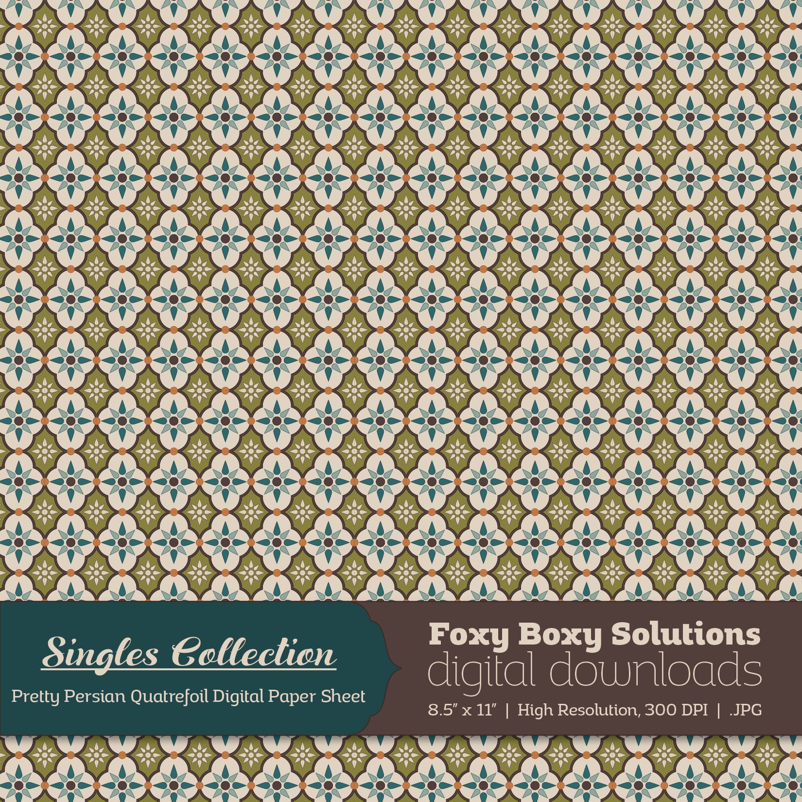 Persian Floral Quatrefoil Pattern Printable Digital Paper - Instant ...