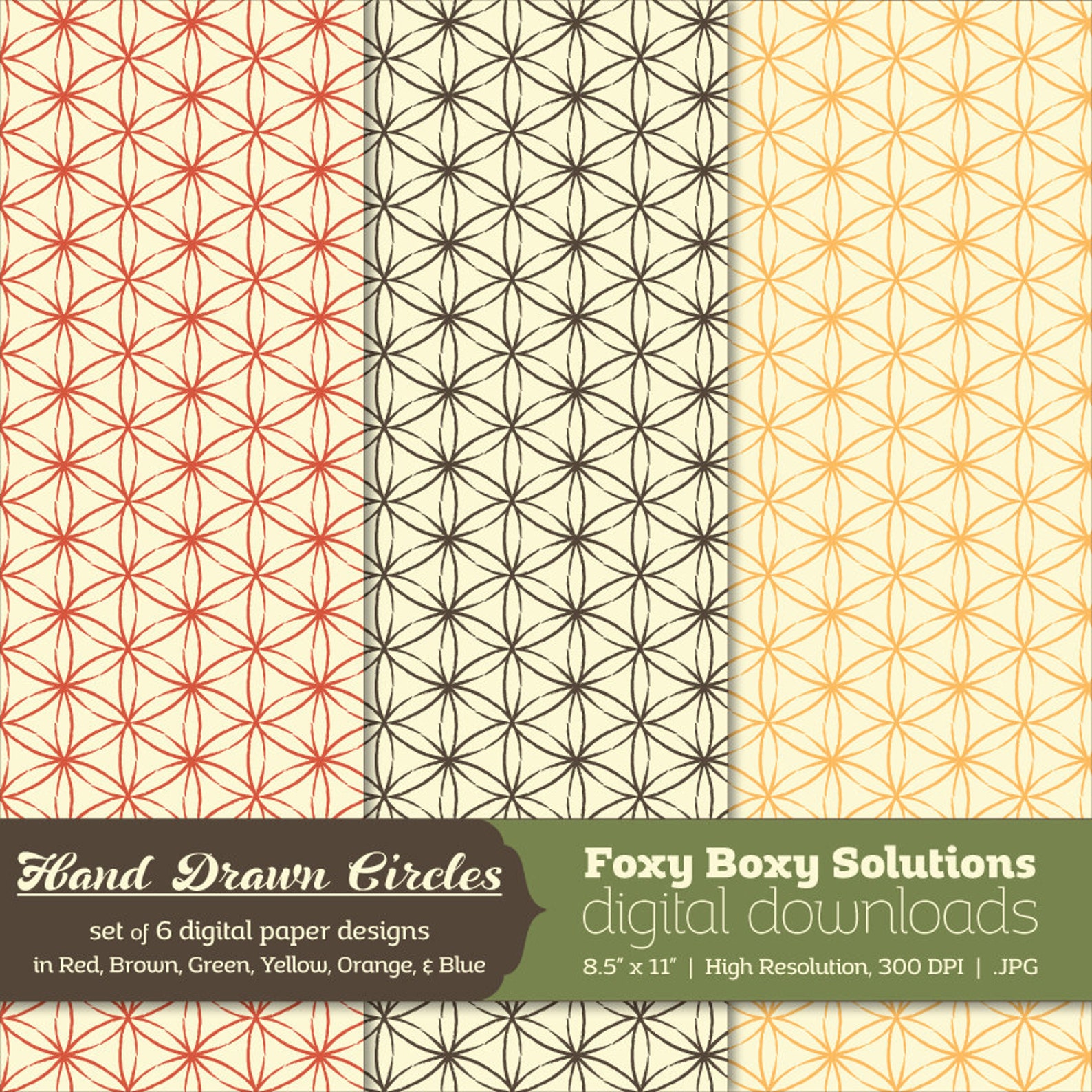 Hand Drawn Style Circle Pattern: Set of 6 Digital Papers With a Hand ...