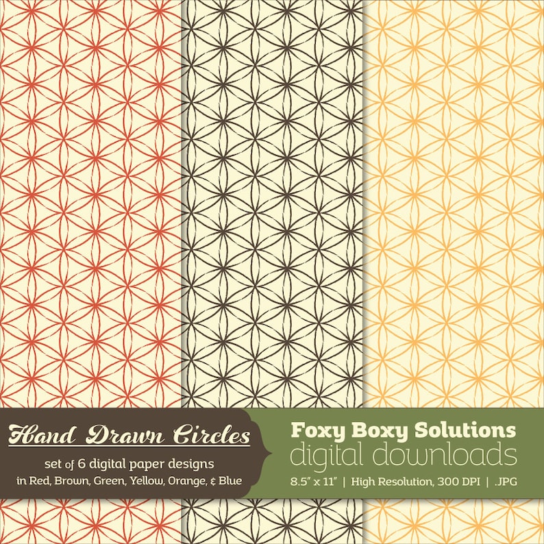 Hand Drawn Style Circle Pattern: Set of 6 Digital Papers With a Hand ...