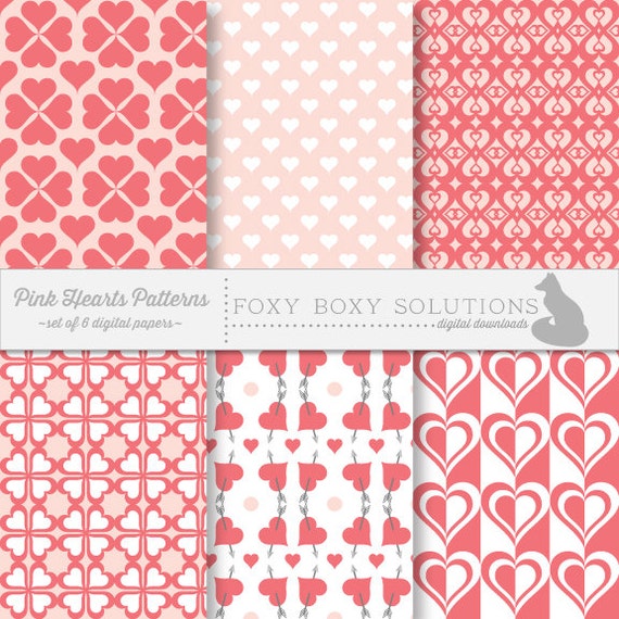 Pink Hearts Patterns Pack: Digital Papers Set of 6 Dark and | Etsy