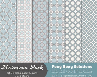 Moroccan Pattern Digital Papers Atlantic Blue Set of 6 | Etsy
