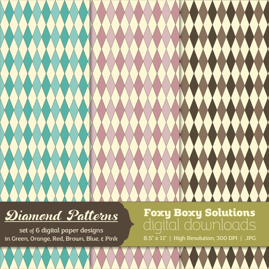Diamond Patterns Digital Paper Pack: Set of 6 Digital Papers, Printable ...