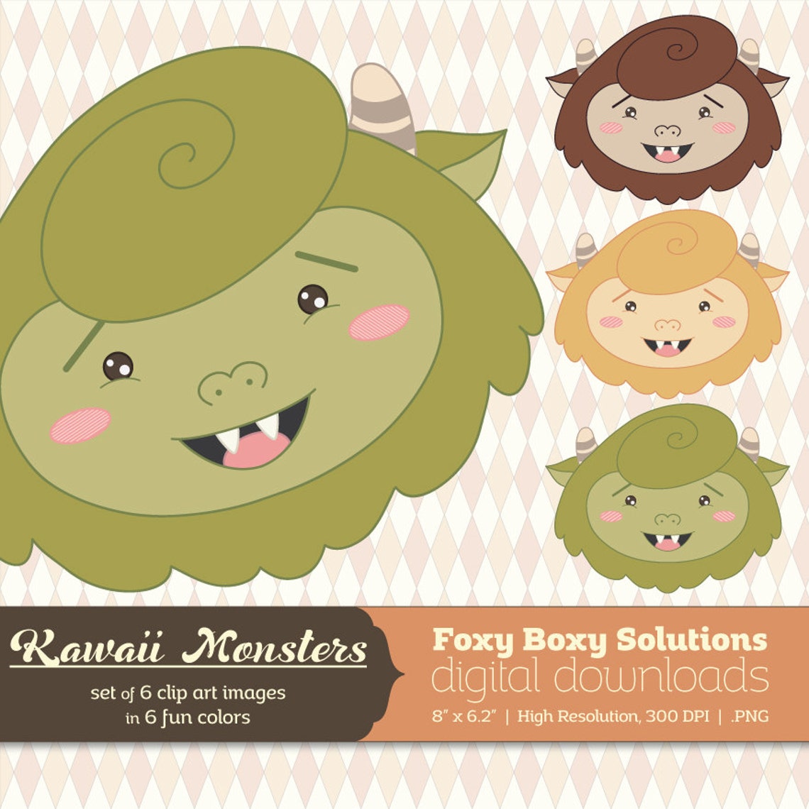 Kawaii Monsters Clip Art Pack: Set of 6 Colorful Cute Monsters Clip Art ...