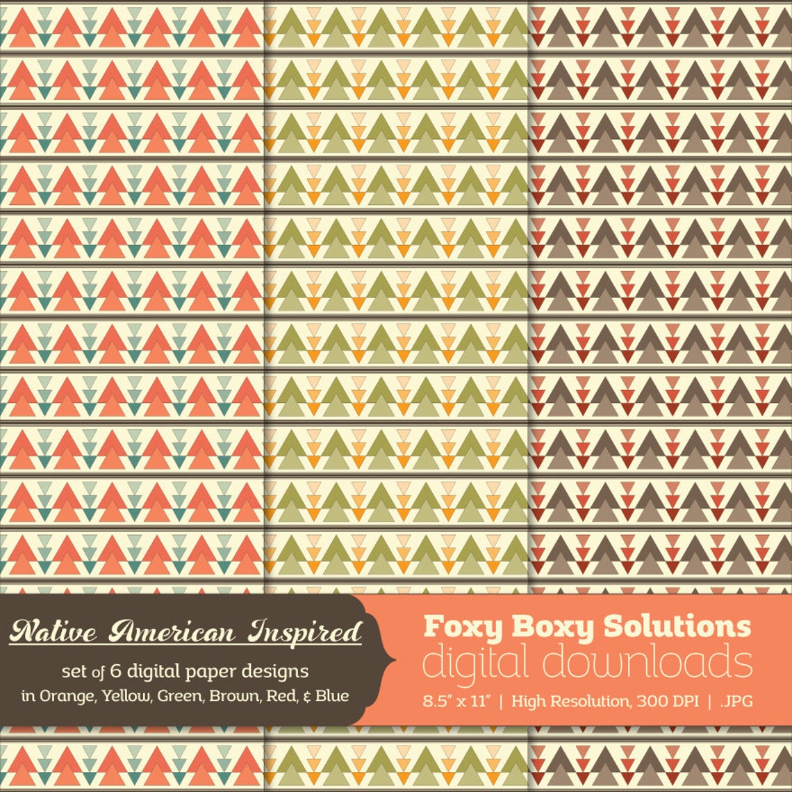 Native American Inspired Patterns Digital Paper Pack: Set of 6 ...