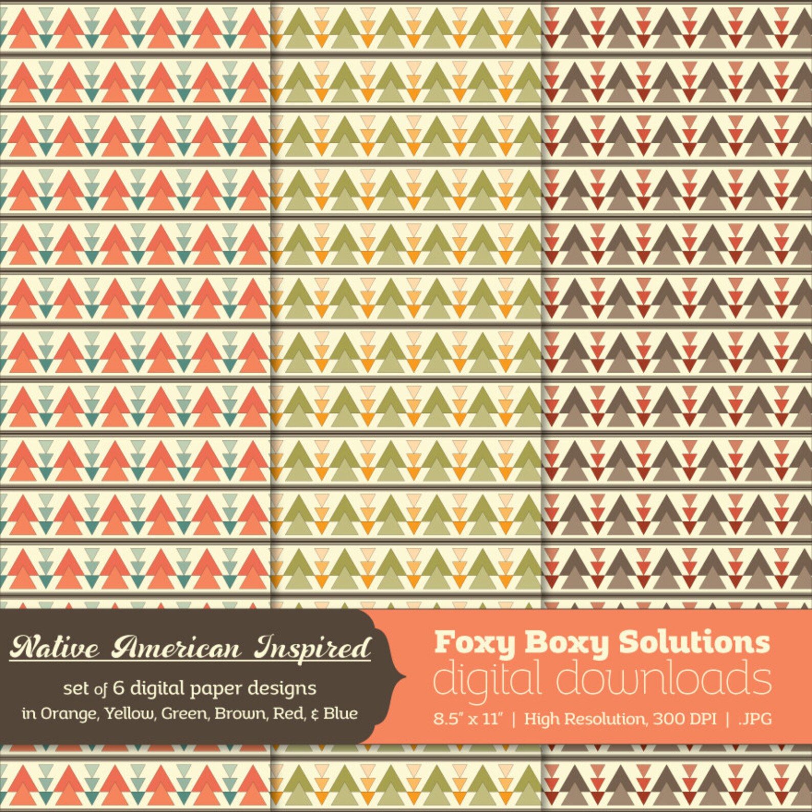 Native American Inspired Patterns Digital Paper Pack: Set of 6 ...