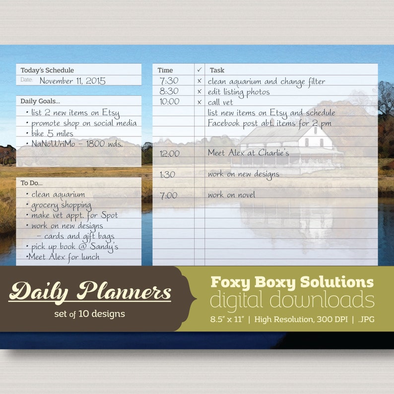 Printable Daily Planners - Set of 10 With Photo Backgrounds - 8.5 X 11 ...