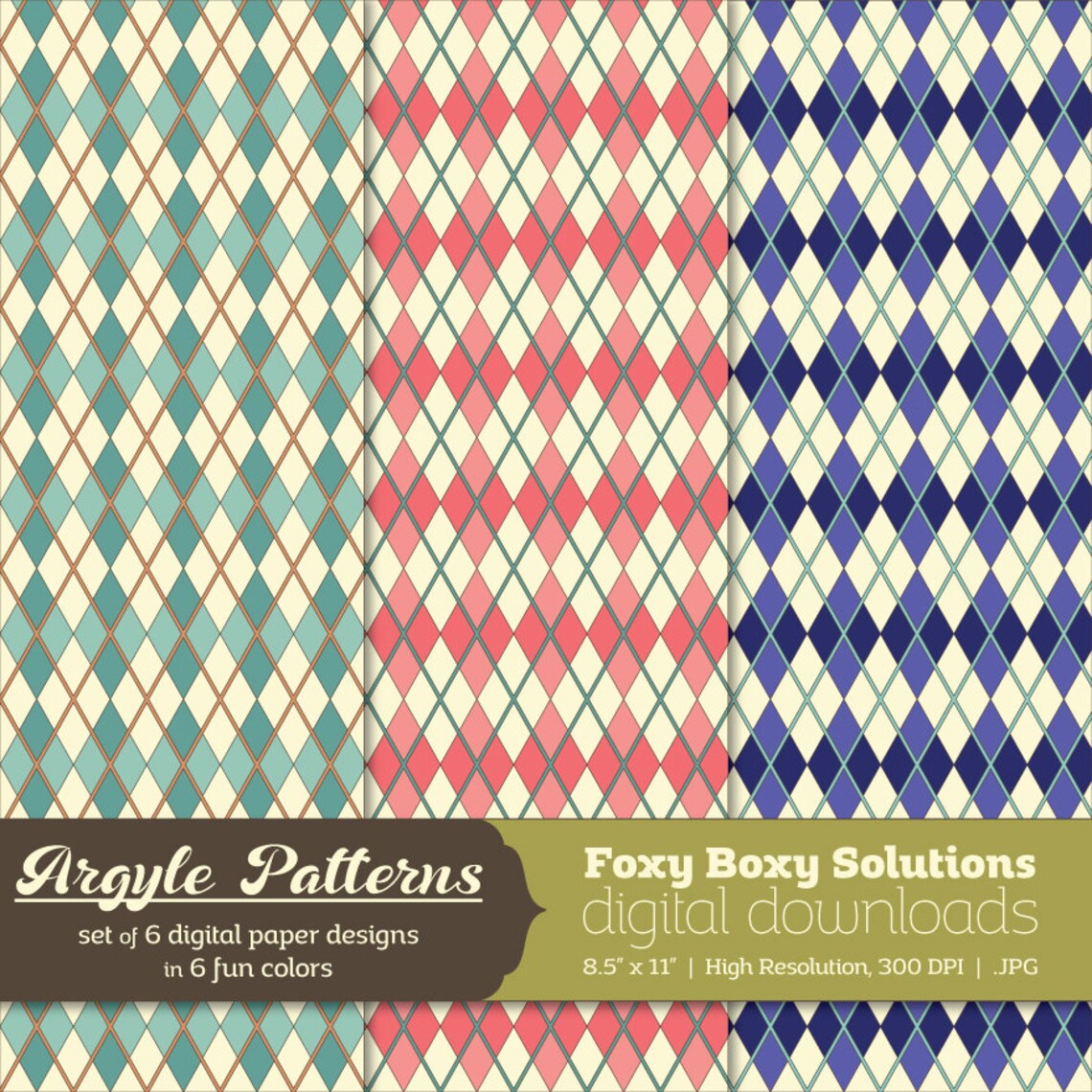 Argyle Patterns Digital Paper Pack: Set of 6 Digital Papers in Orange ...