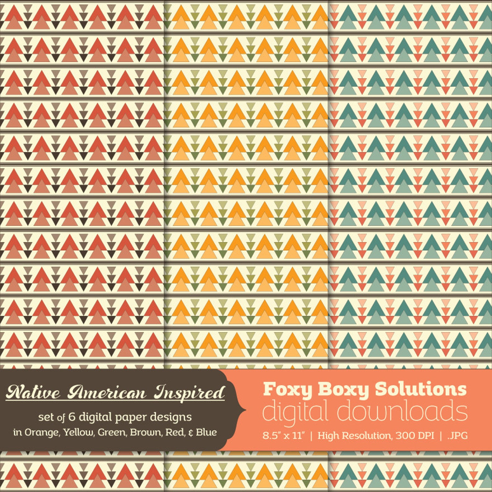Native American Inspired Patterns Digital Paper Pack: Set of 6 ...