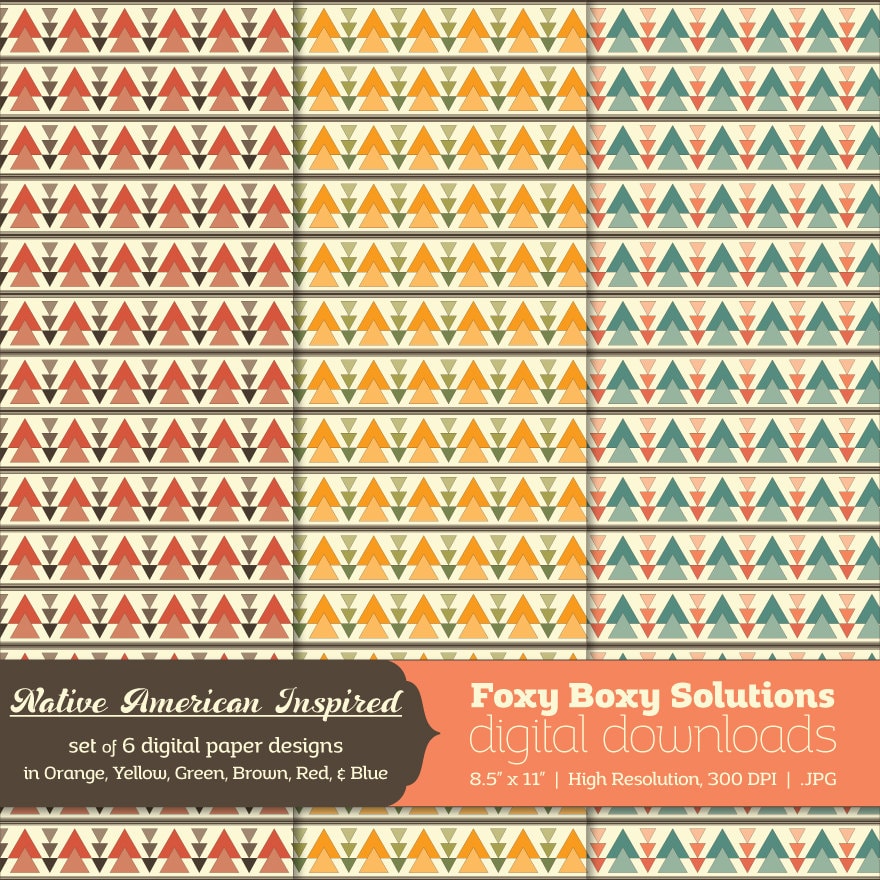 Native American Inspired Patterns Digital Paper Pack: Set of 6 ...