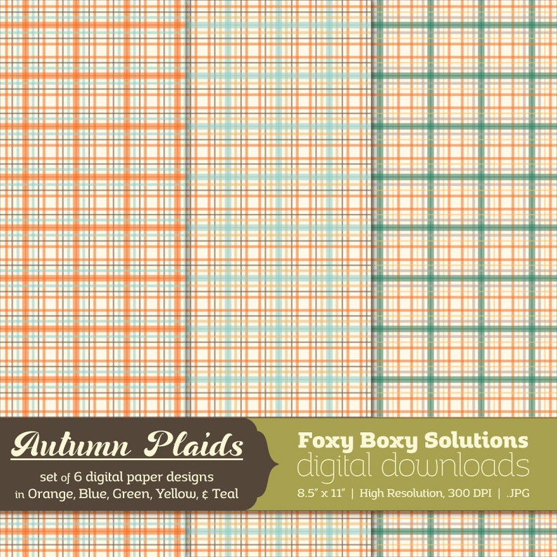 Autumn Plaid Digital Paper Pack: Set of 6 Digital Papers in Orange ...