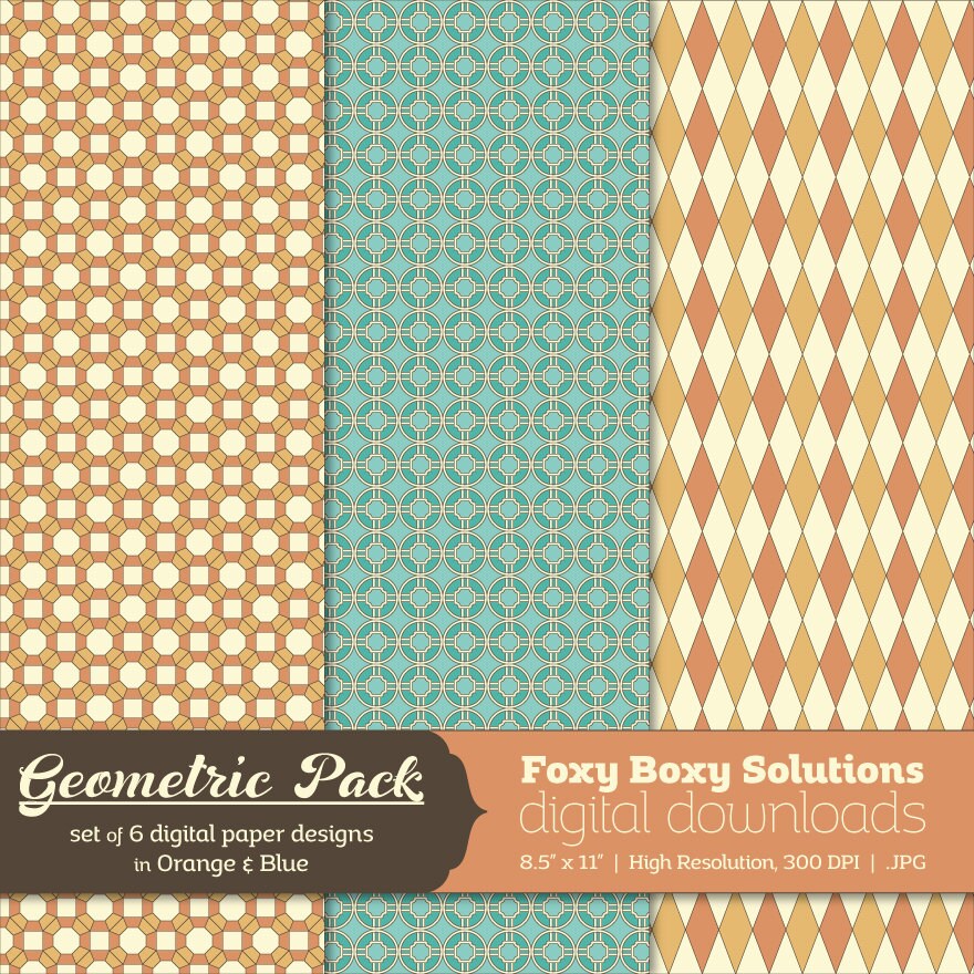 Geometric Patterns Digital Paper Pack: Set of 6 Digital Papers in ...
