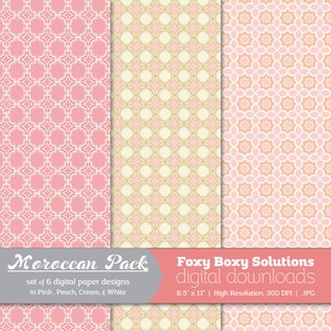 Moroccan Pattern Digital Papers - Peaches & Cream, Set of 6 - Printable ...