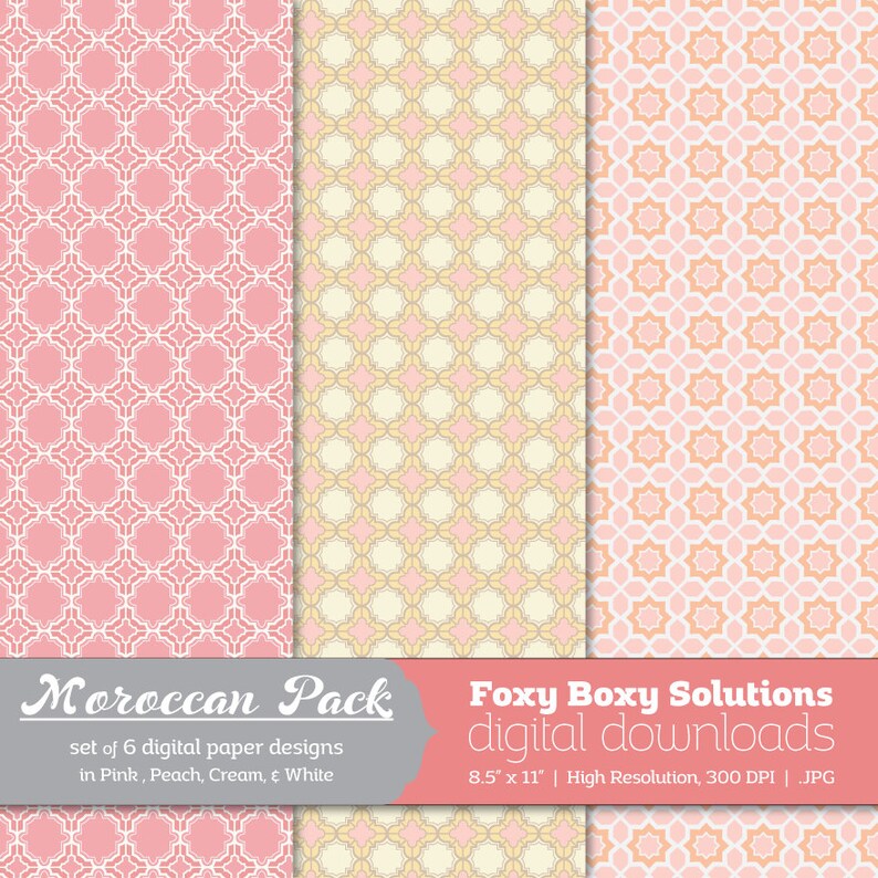 Moroccan Pattern Digital Papers - Peaches & Cream, Set of 6 - Printable ...