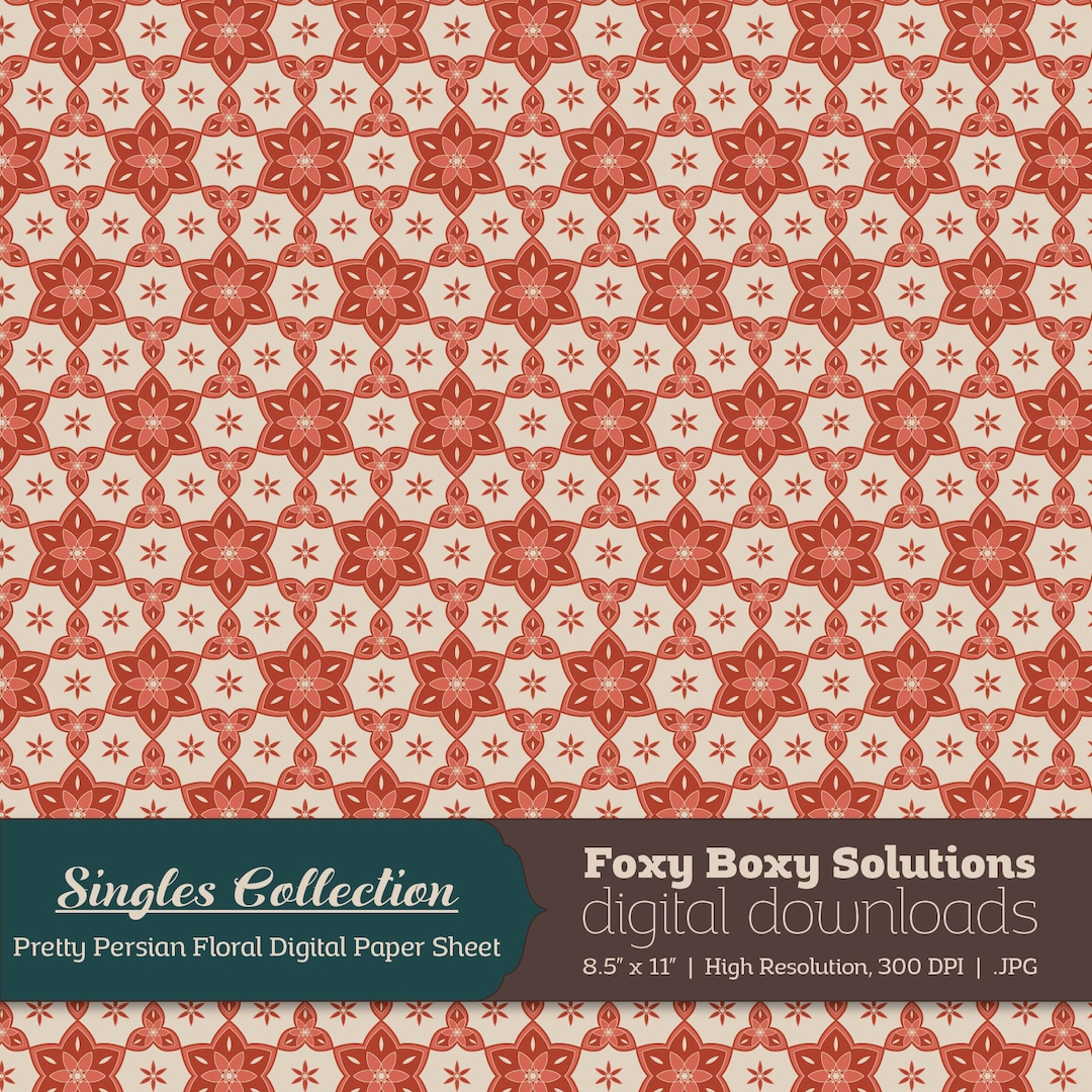 Persian Floral Pattern Printable Digital Paper - Instant Download ...