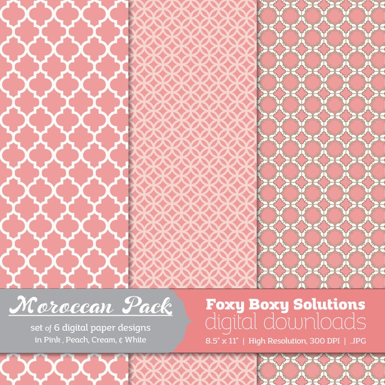 Moroccan Pattern Digital Papers - Peaches & Cream, Set of 6 - Printable ...