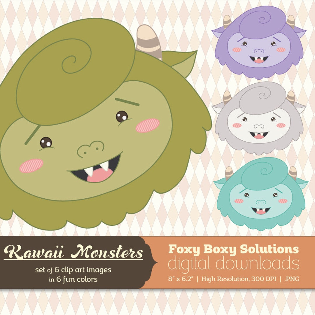 Kawaii Monsters Clip Art Pack: Set of 6 Colorful Cute Monsters Clip Art ...