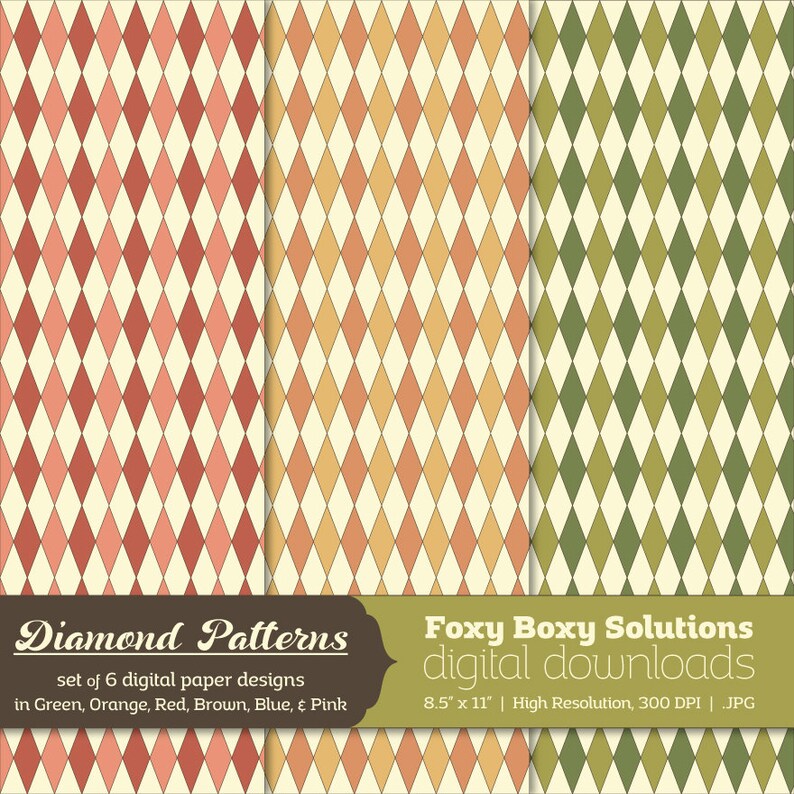 Diamond Patterns Digital Paper Pack: Set of 6 Digital Papers, Printable ...