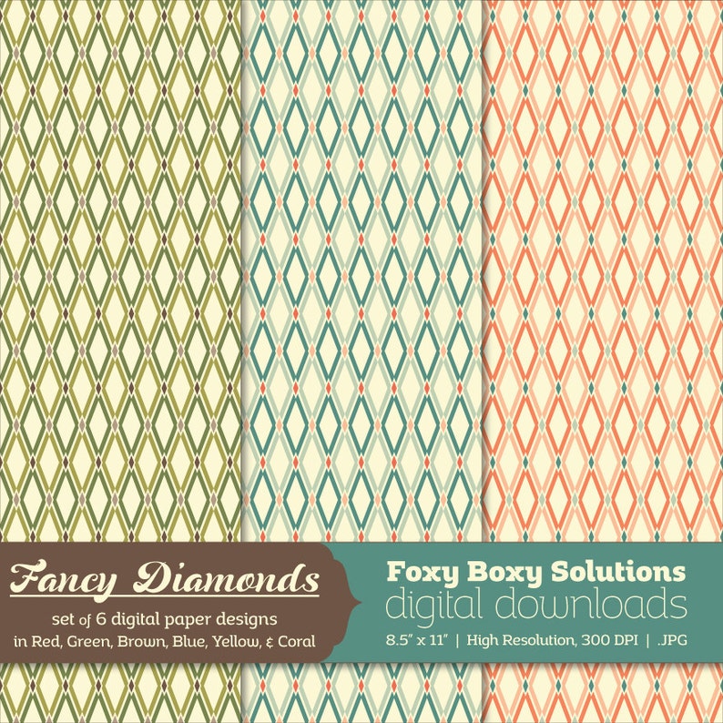 Fancy Diamond Patterns Digital Paper Pack: Set of 6 Digital Papers ...
