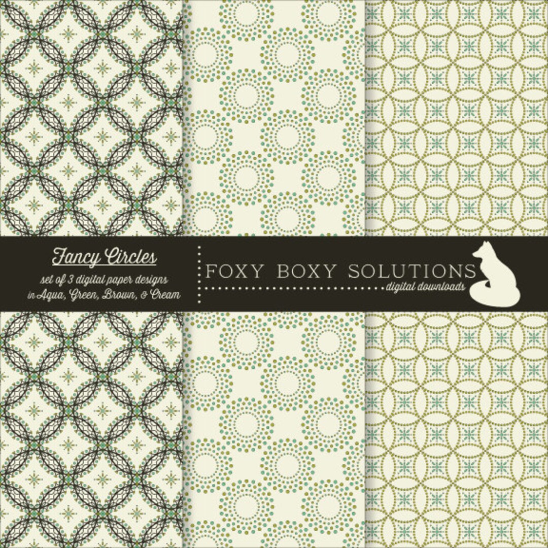 Instant Download Circle Pattern Digital Papers, Set of 3 in Aqua, Green ...