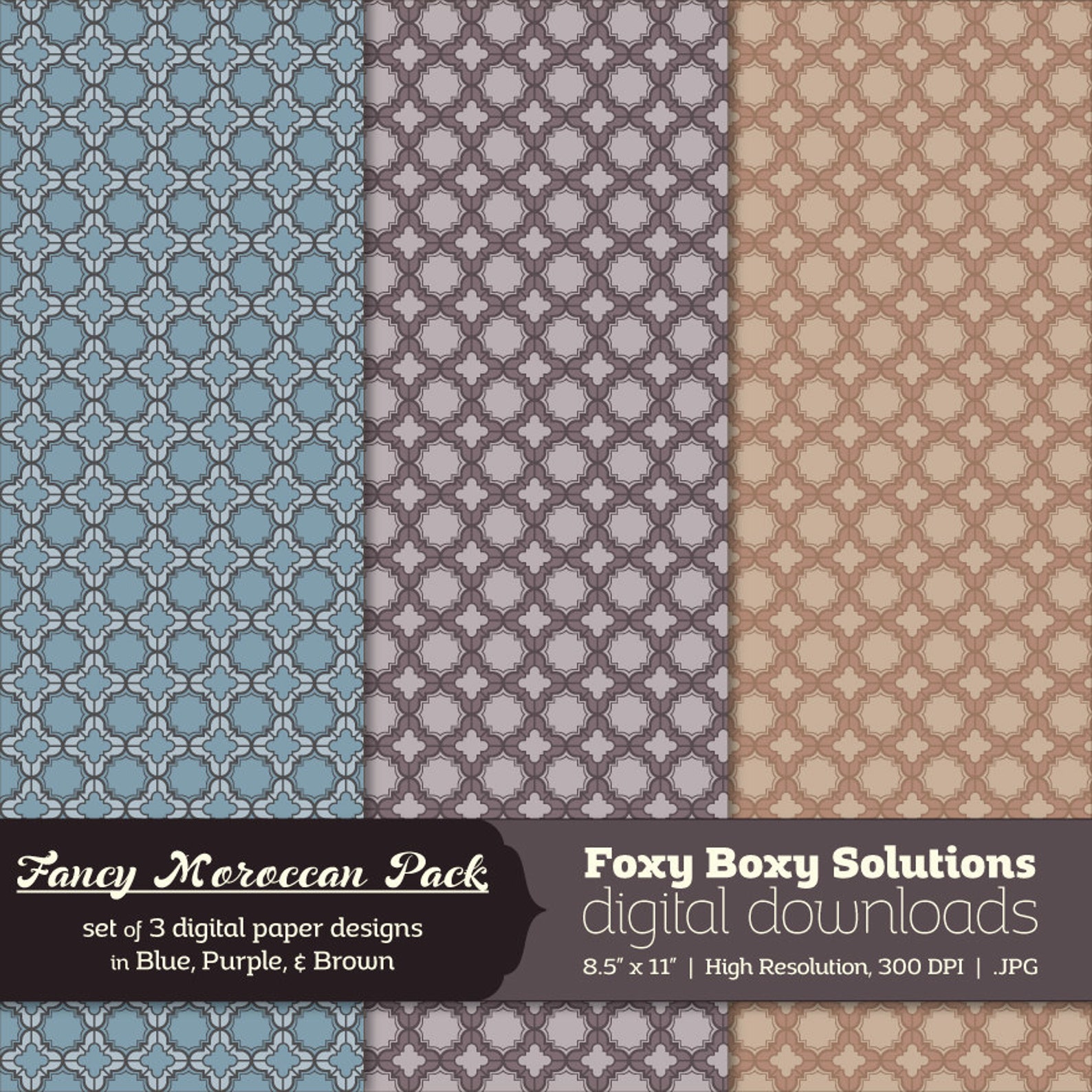 Fancy Moroccan Digital Paper Pack - Set of 3 Printable Digital Papers ...