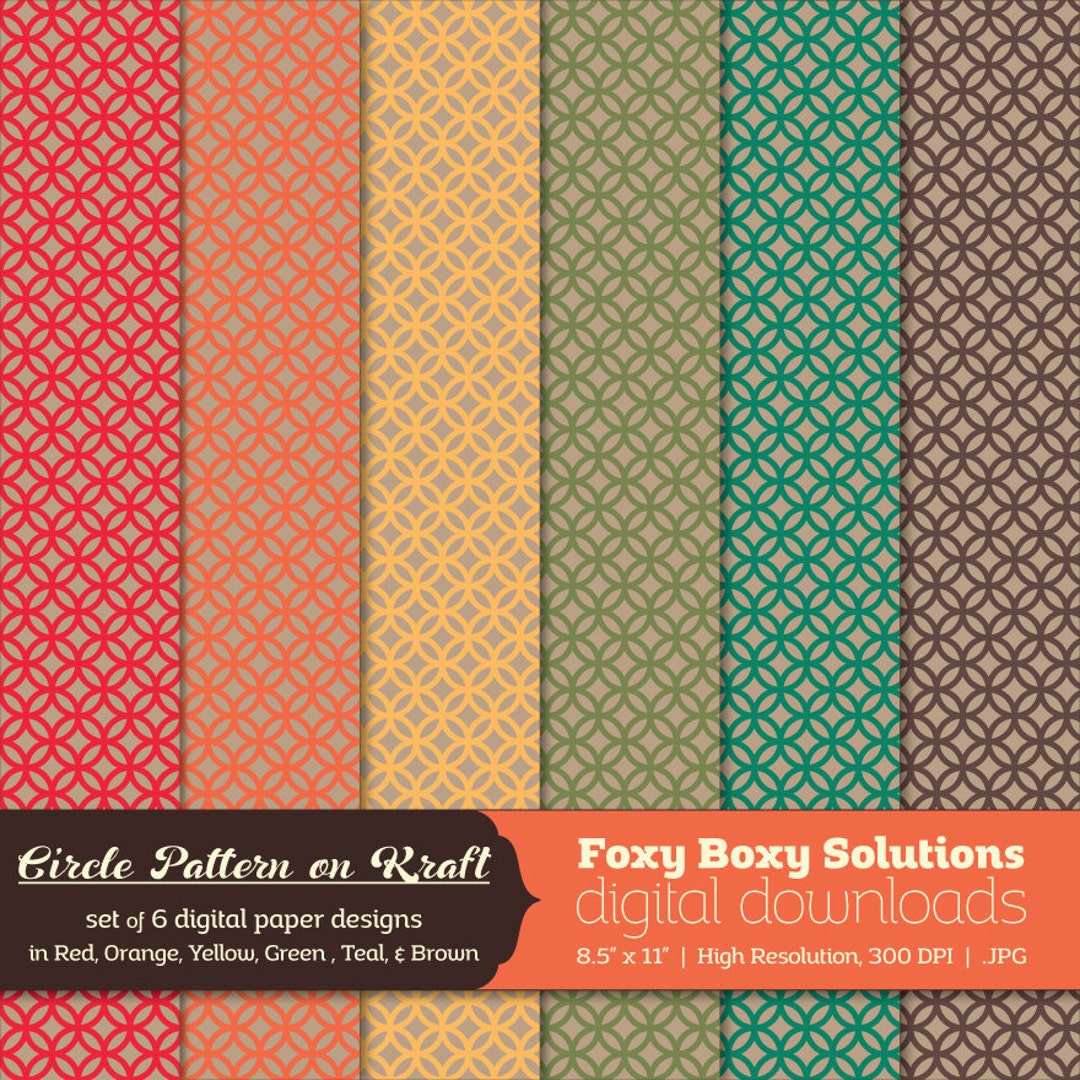 Circle Pattern on Kraft Digital Paper Pack: Set of 6 Digital Papers in ...