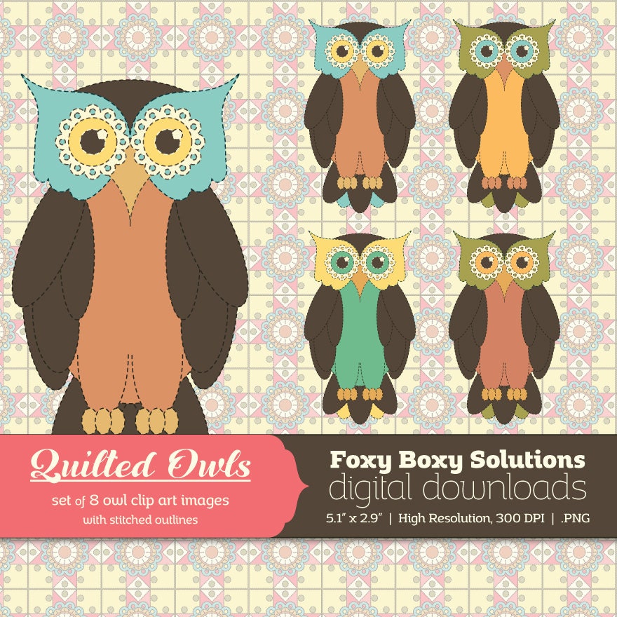 Quilted Owl Clip Art Pack: Set of 8 Colorful Owl Clip Art - Etsy