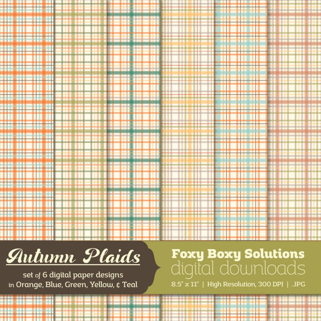 Autumn Plaid Digital Paper Pack: Set of 6 Digital Papers in Orange ...