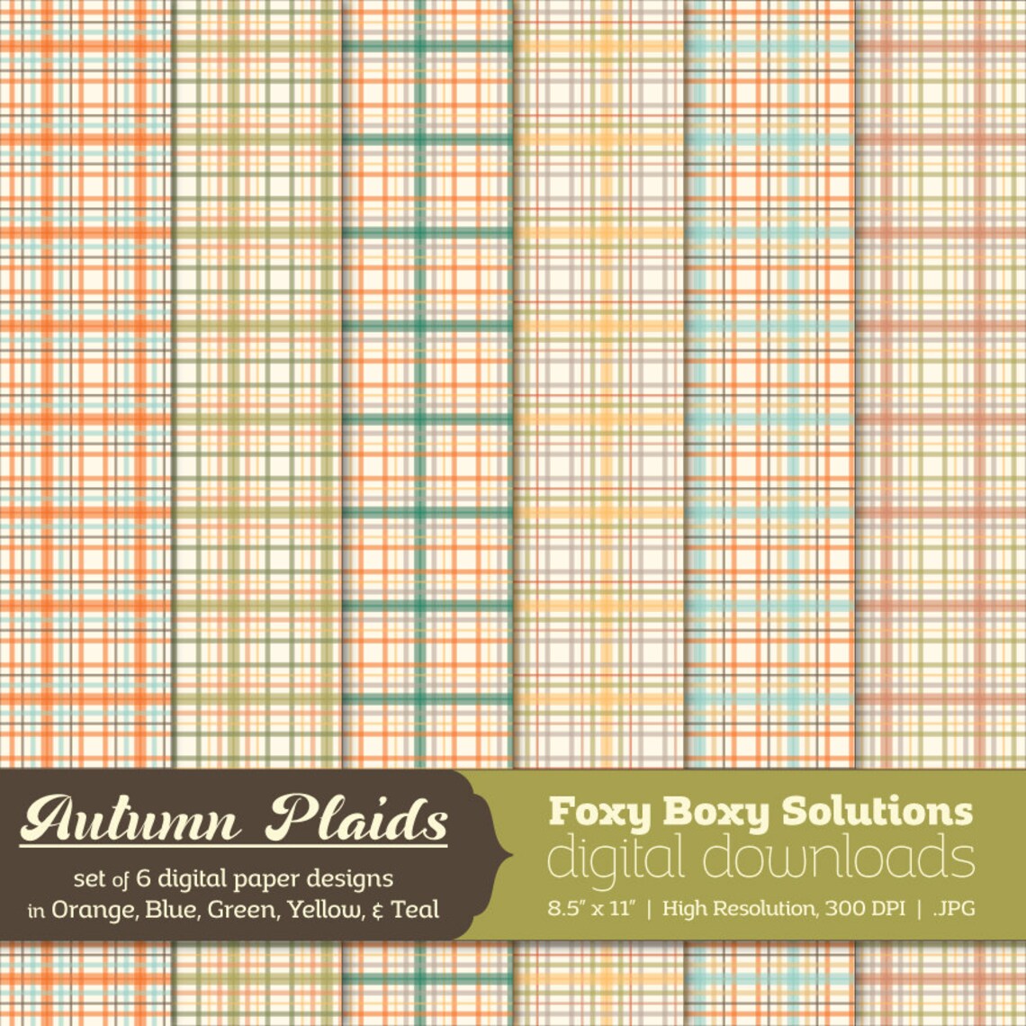 Autumn Plaid Digital Paper Pack: Set of 6 Digital Papers in Orange ...