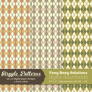 Argyle Patterns Digital Paper Pack: Set of 6 Digital Papers in Orange ...