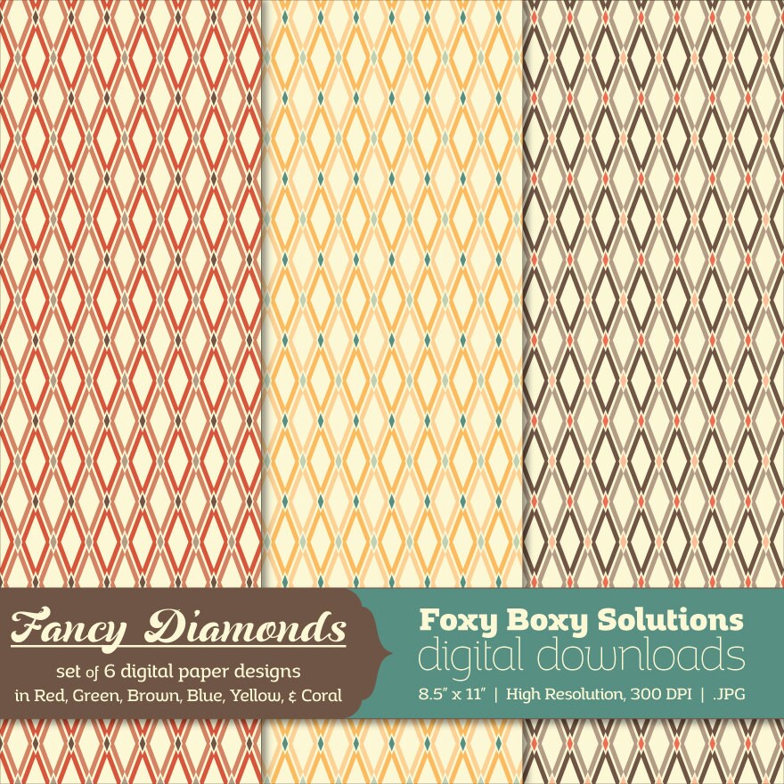 Fancy Diamond Patterns Digital Paper Pack: Set of 6 Digital Papers ...