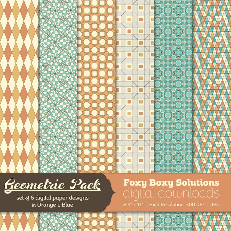 Geometric Patterns Digital Paper Pack: Set of 6 Digital Papers in ...