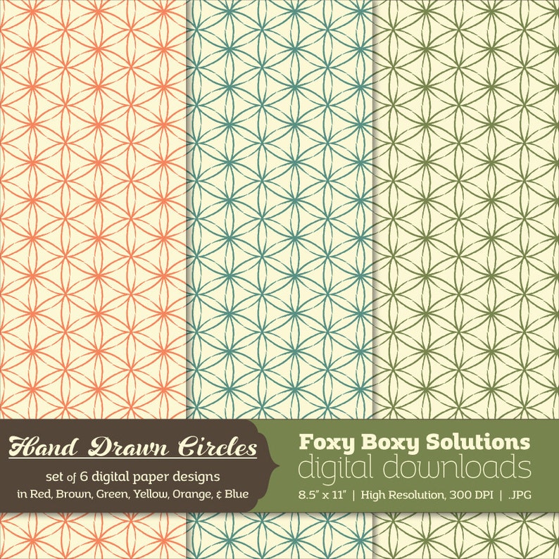 Hand Drawn Style Circle Pattern: Set of 6 Digital Papers With a Hand ...