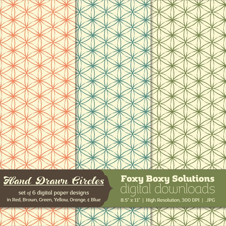 Hand Drawn Style Circle Pattern: Set of 6 Digital Papers With a Hand ...