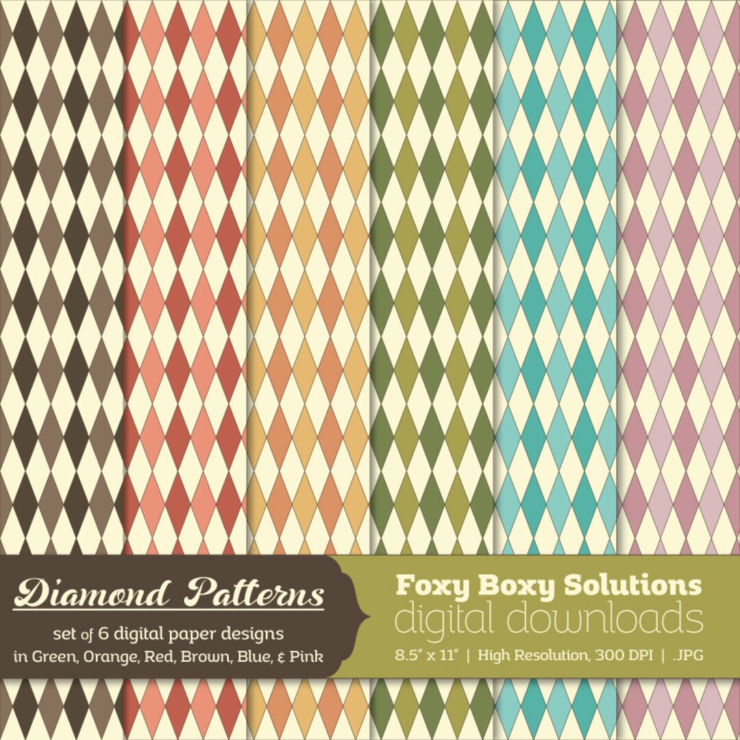 Diamond Patterns Digital Paper Pack: Set of 6 Digital Papers, Printable ...