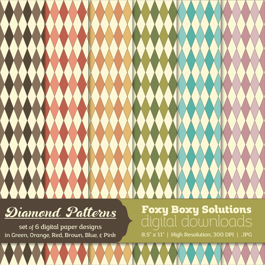 Diamond Patterns Digital Paper Pack: Set of 6 Digital Papers, Printable ...