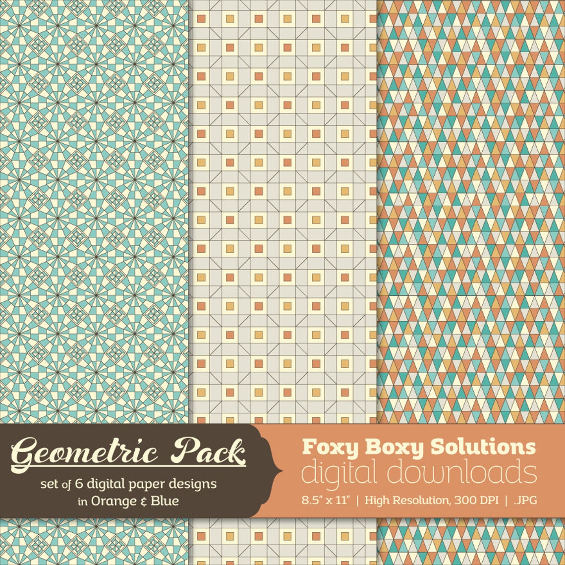 Geometric Patterns Digital Paper Pack: Set of 6 Digital Papers in ...