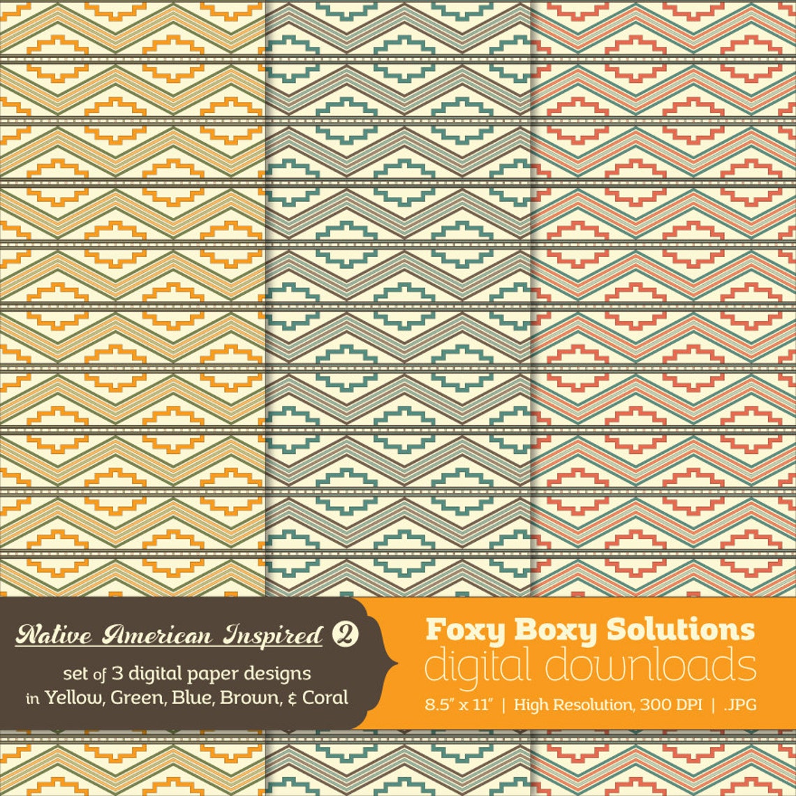 Native American Inspired Patterns II Digital Paper Pack: Set of 3 ...