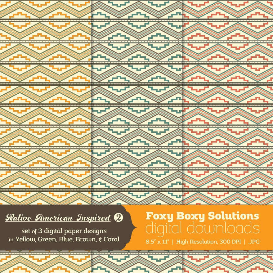 Native American Inspired Patterns II Digital Paper Pack: Set of 3 ...