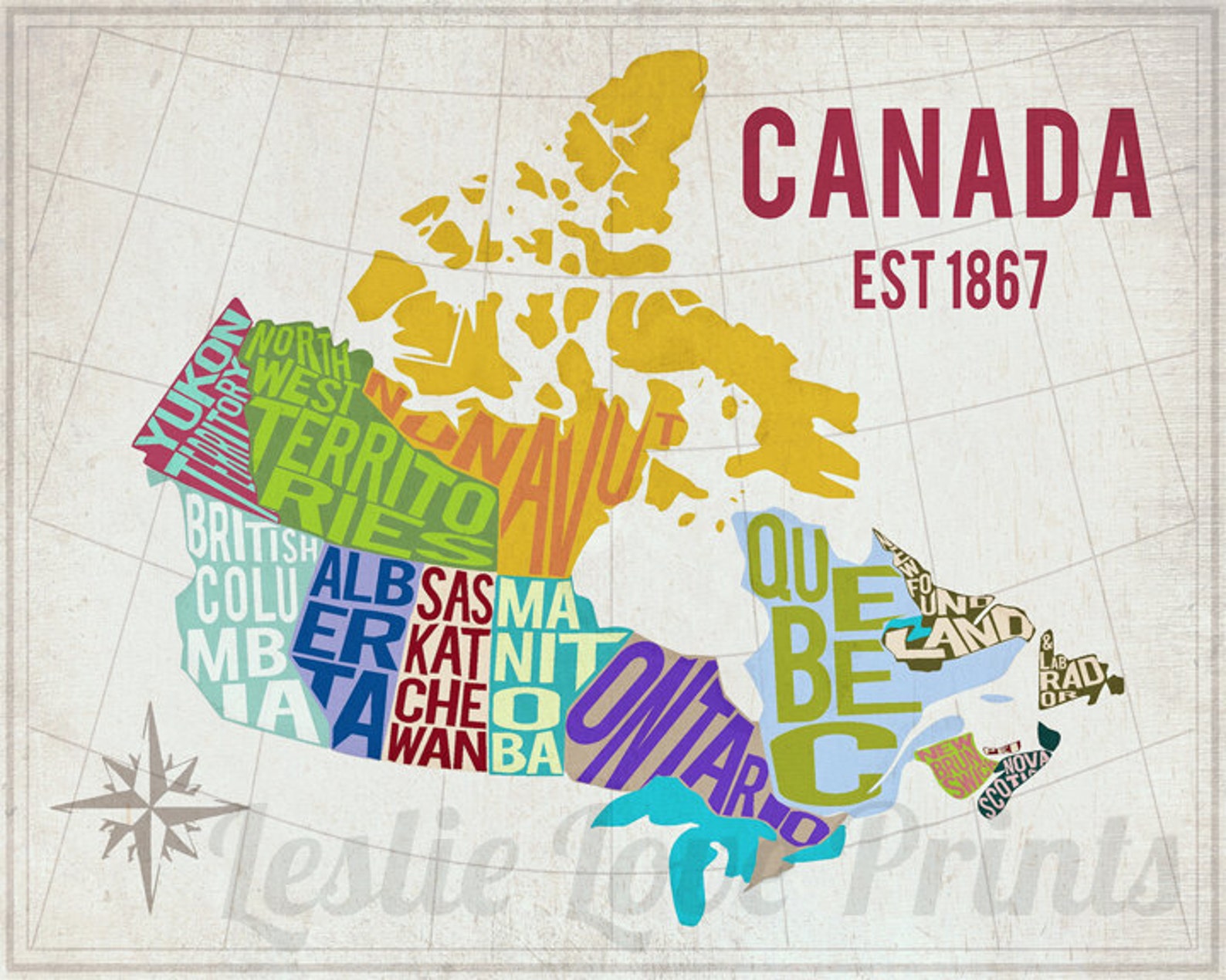 8x10, 11x14, 12x18, 16x20 Canada Patchwork Map - Digital Art Printable ...