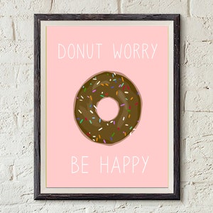 Donut Worry Be Happy - Fun Digital Art Kitchen Printable in Sizes 5x7 ...