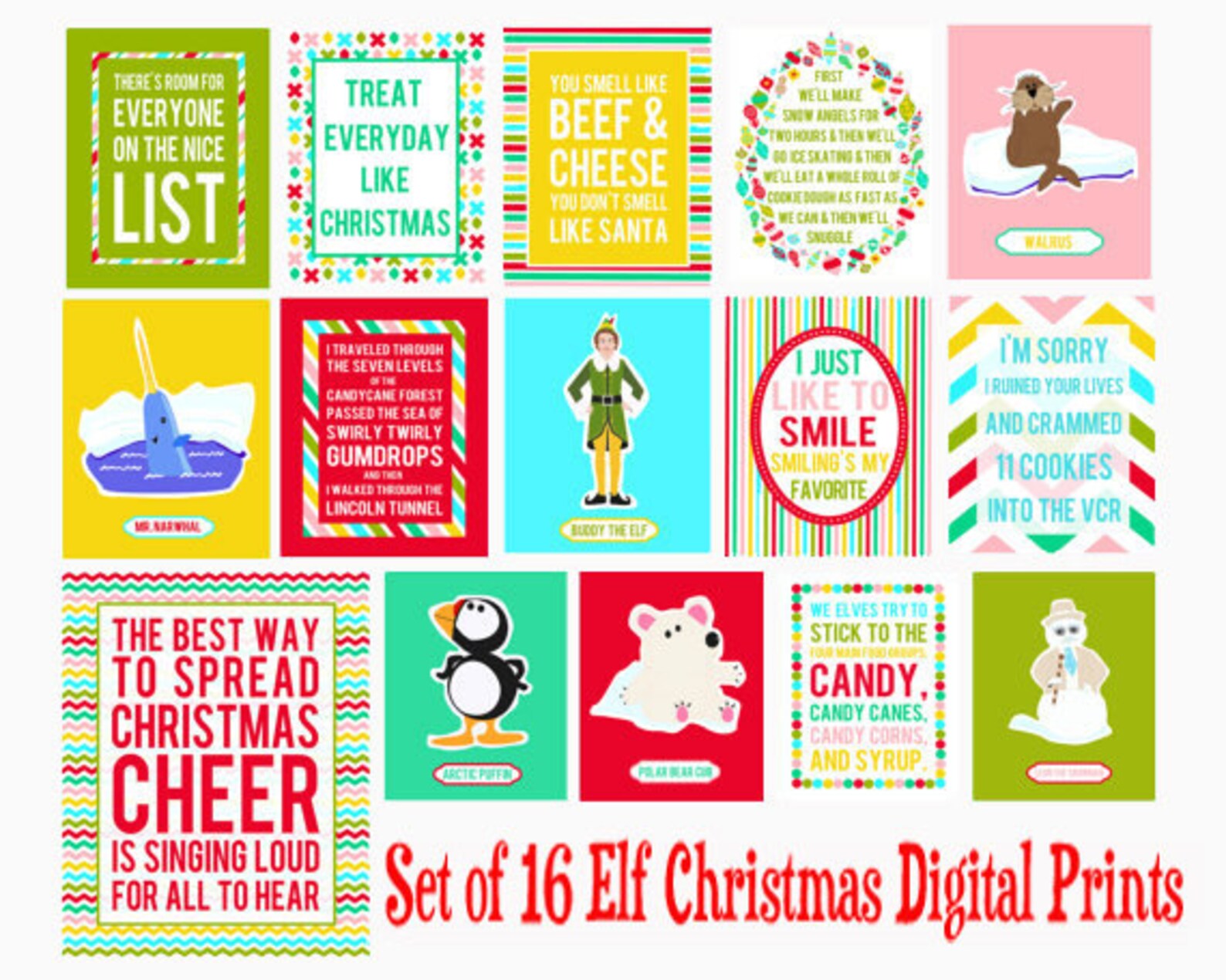 8x10 Set of 16 Elf Christmas Digital Art Printables - Etsy