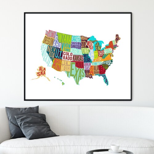 Digital Download USA Map Printable Hand Lettered United - Etsy