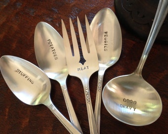 Recycled silverware.... Holiday Dinner Serving Set of 4 hand | Etsy