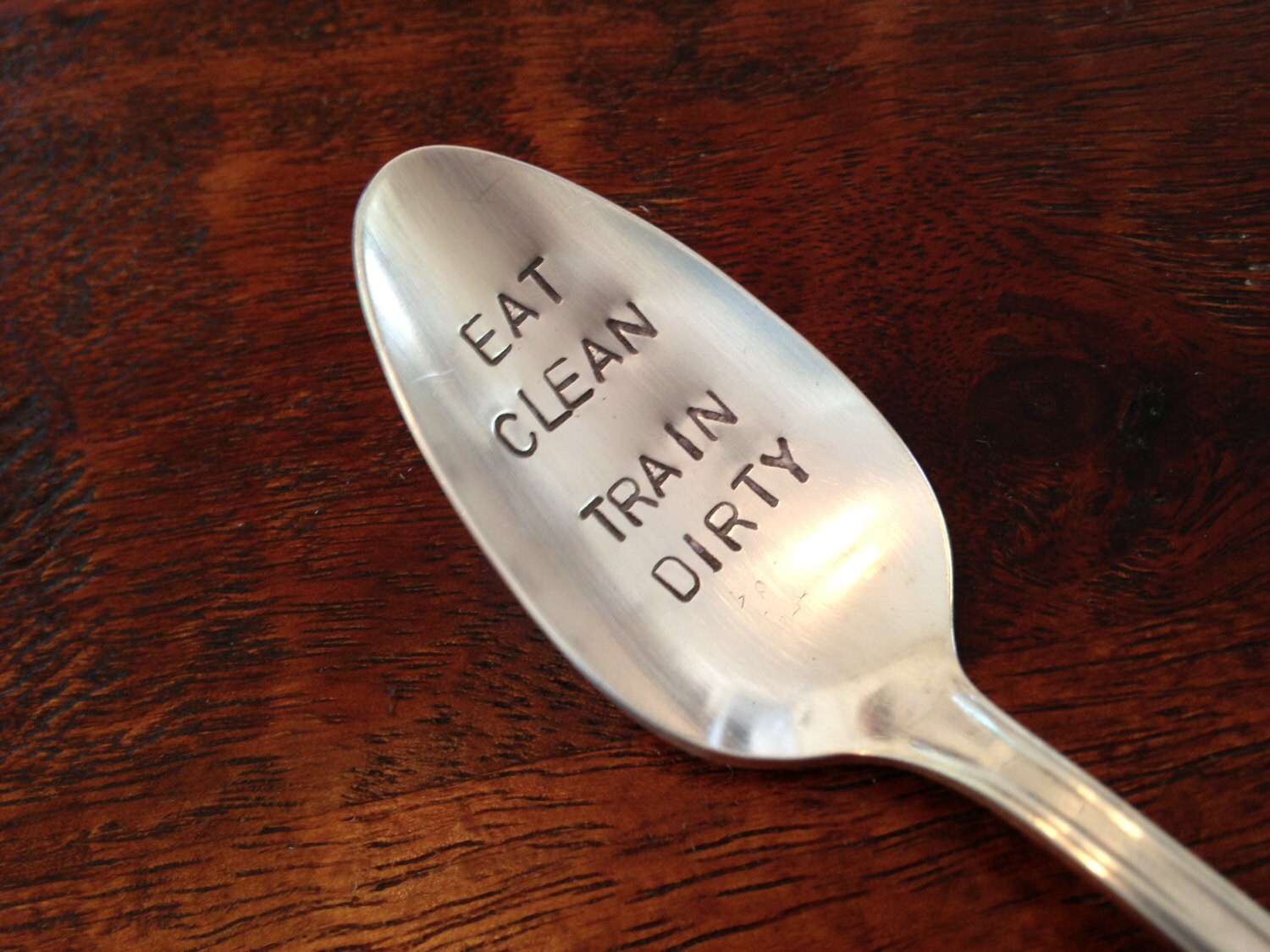 Eat Clean Train Dirty Recycled Silverware Hand Stamped Spoon and Fork ...
