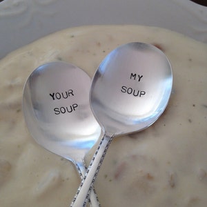 My Soup Your Soup Recycled Silverware Set of 2 Hand Stamped Vintage ...